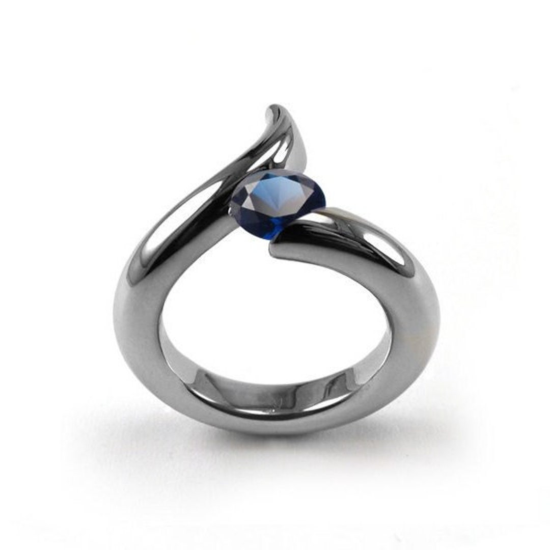 1ct Blue Sapphire Bypass Swirl Tension Set Ring in Stainless - Etsy