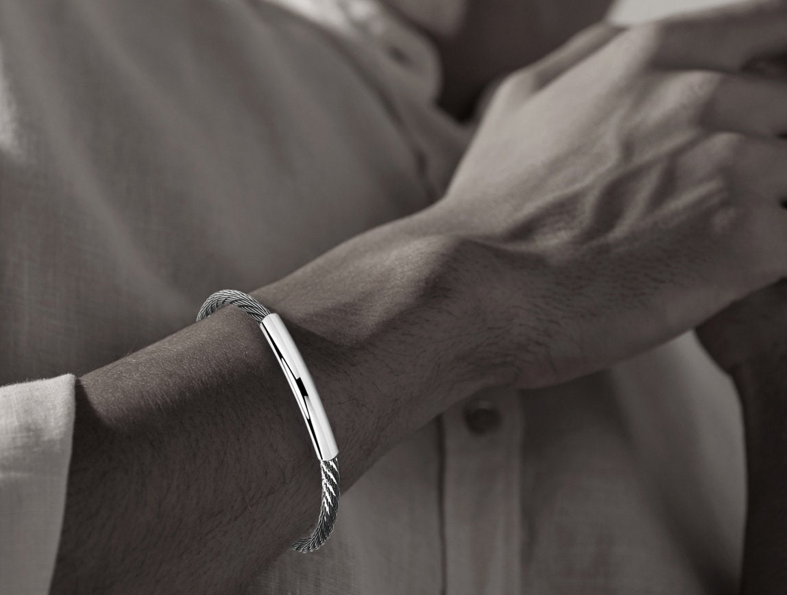 3mm stainless steel cable rope bracelet with tube by Taormina Jewelry