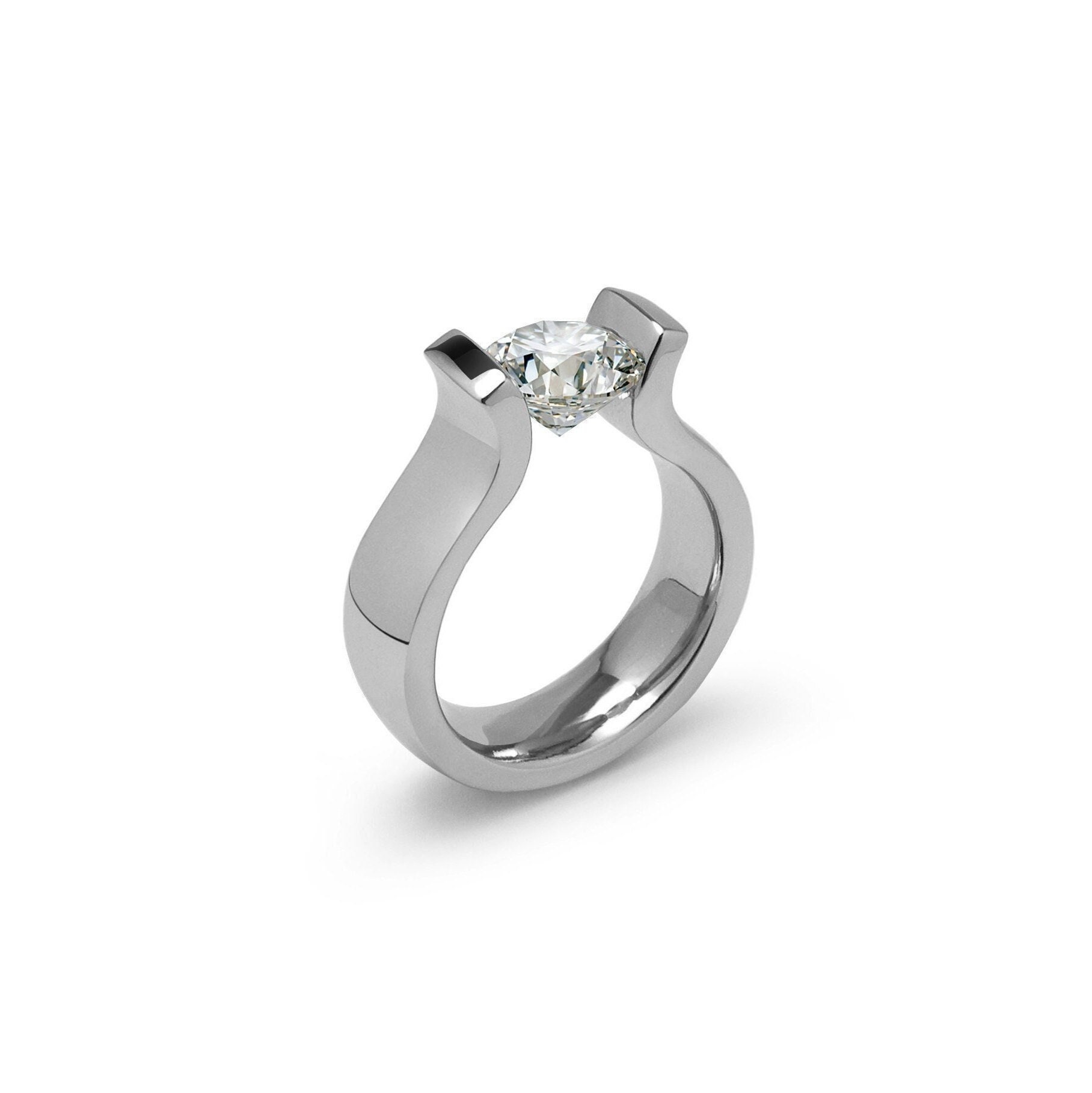 LYRE High setting ring with tension set white sapphire in stainless ...