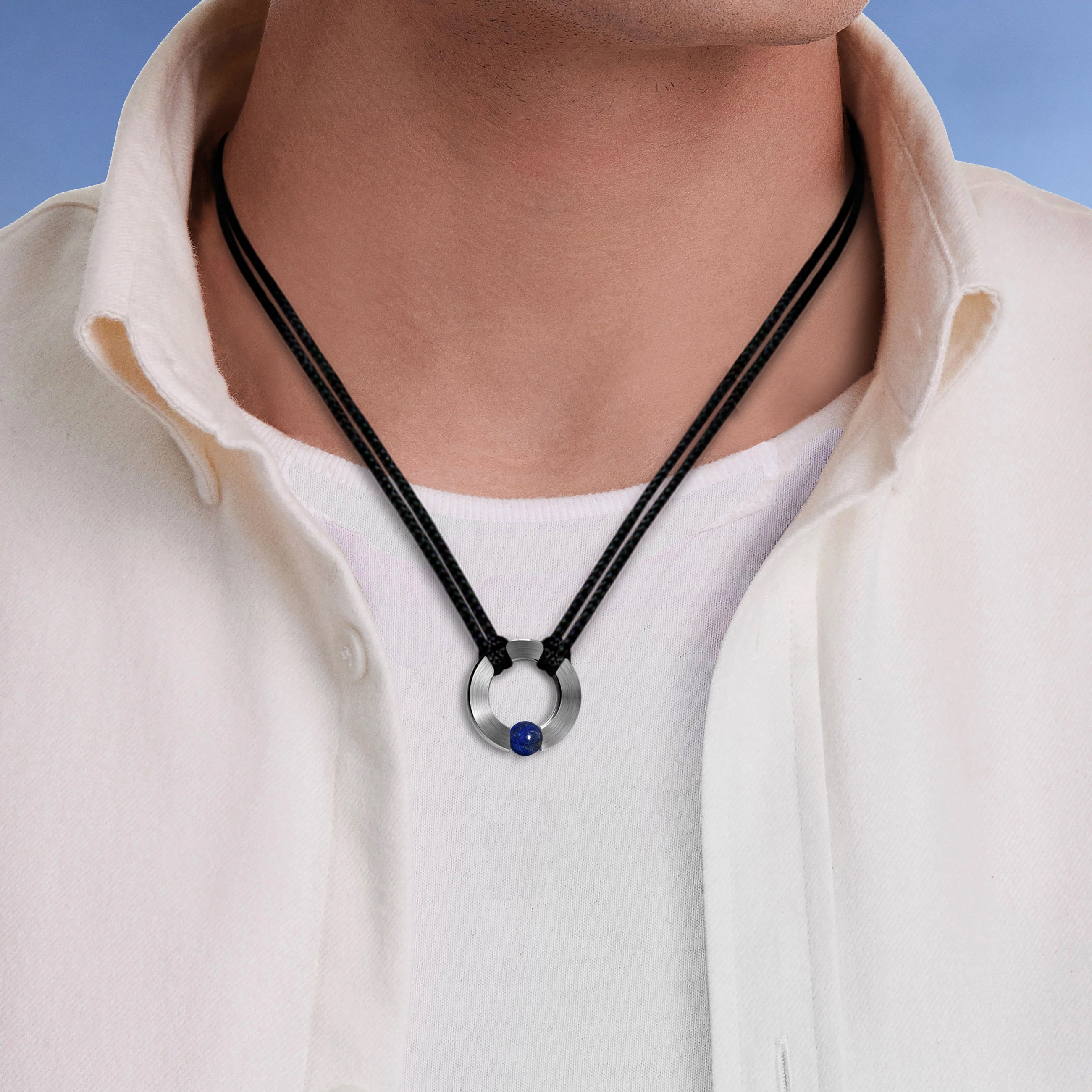 ABBRACCI double rope necklace with round center design with tension set ...