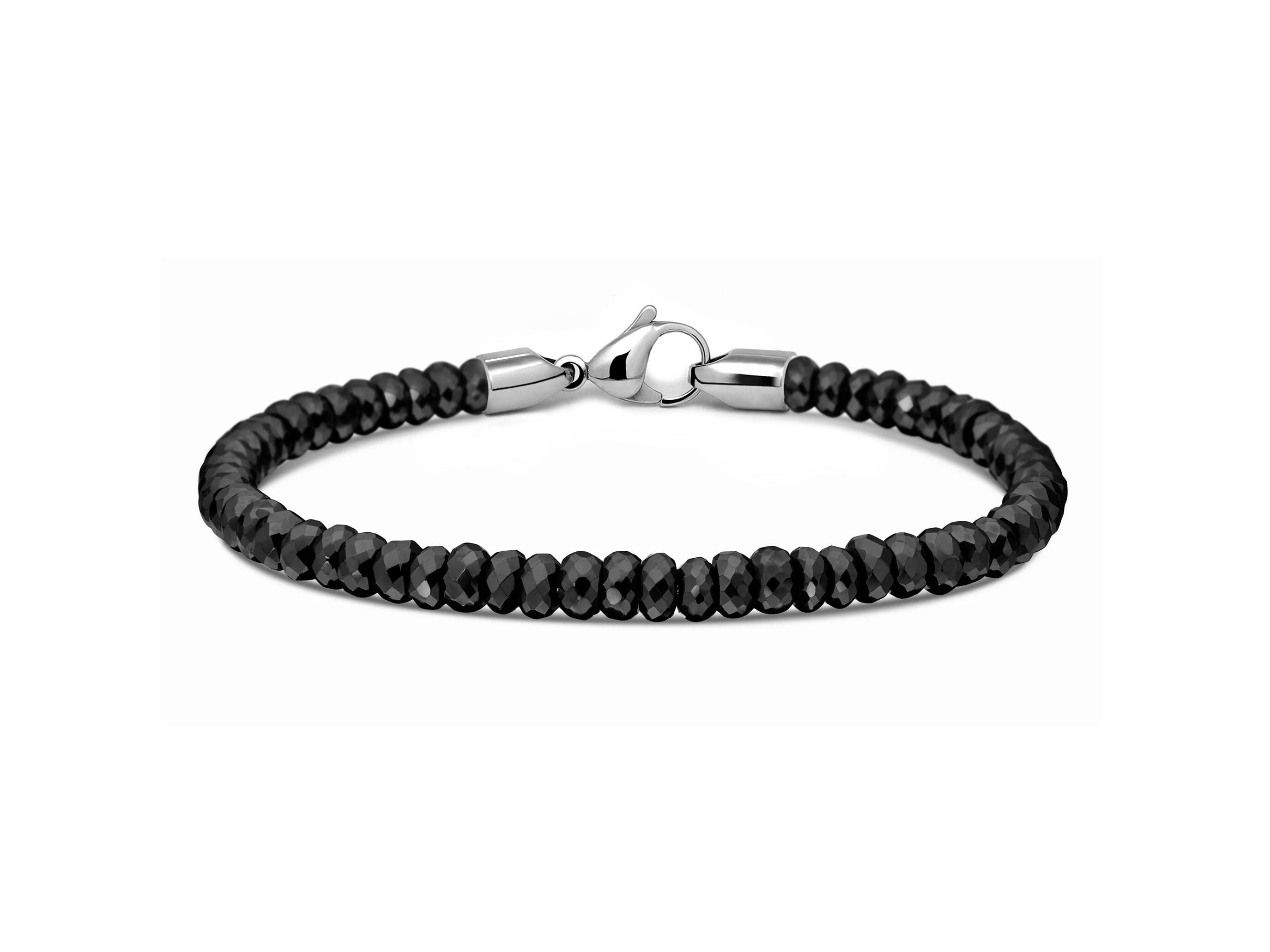 SPIRITUAL 4mm black spinel faceted beads bracelet in stainless steel