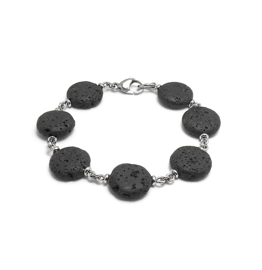 VOLCANO Lava Rock Beaded Bracelet in Stainless Steel by Taormina ...