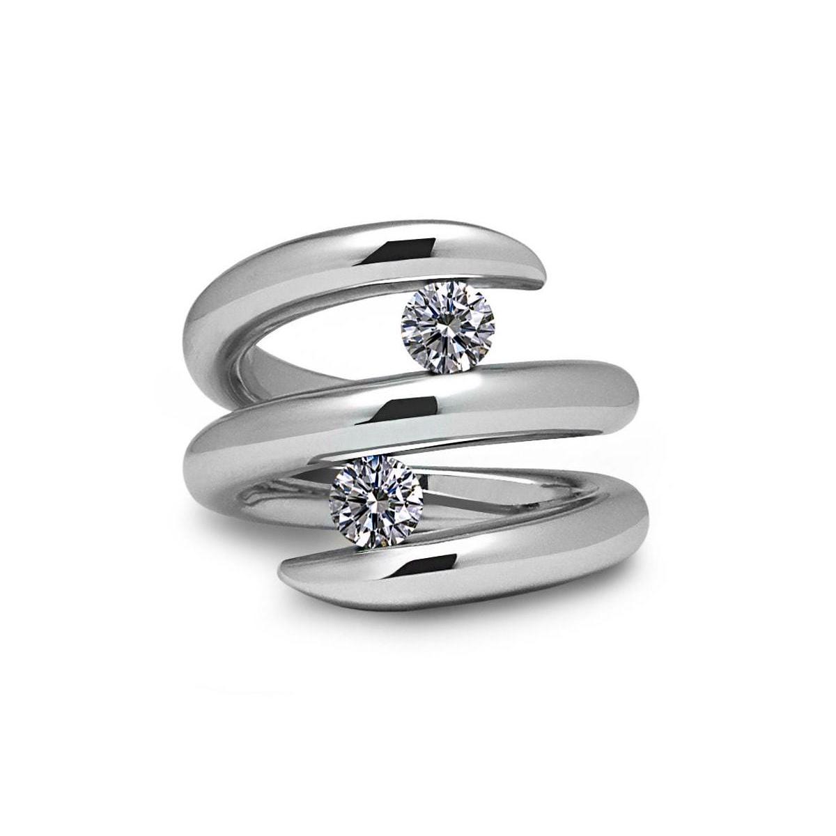 ONDE multi row bypass ring with two tension set white sapphires in ...