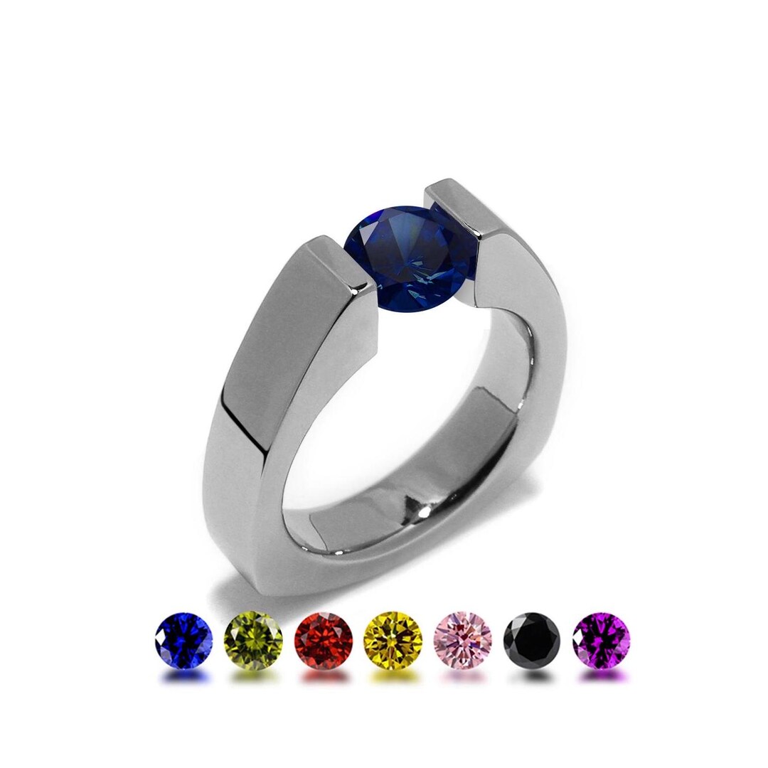 Triangular Stainless Steel Ring: Tension Set Gemstone, Comfort Fit - Etsy