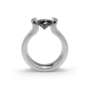 LYRE Shaped Ring With Tension Set Black Diamond in Stainless Steel by ...