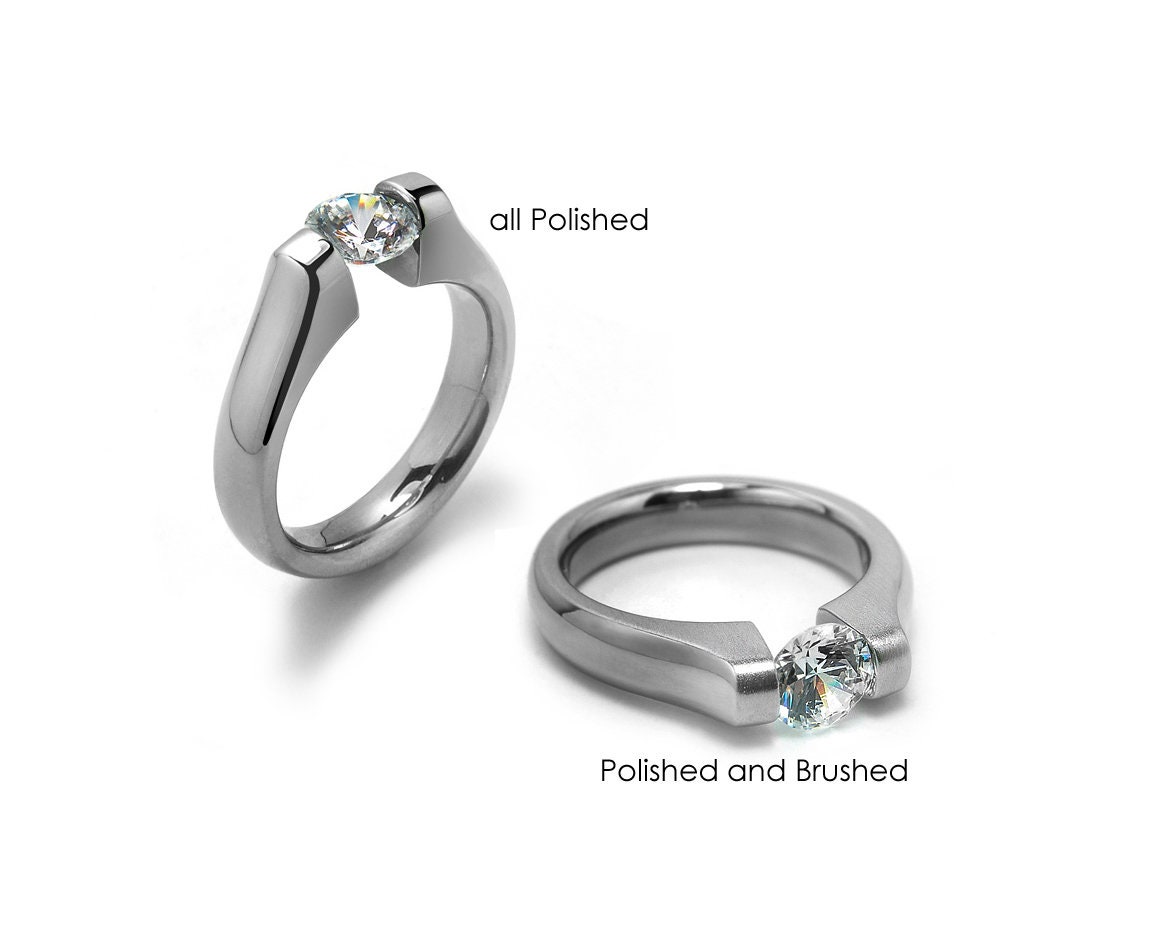 1ct White Sapphire Tension Set Steel Engagement Ring by Taormina Jewelry