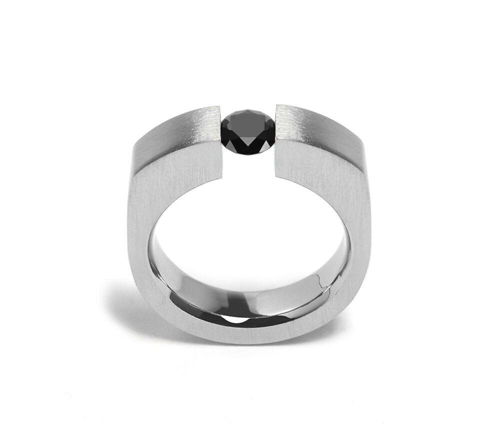 1ct Black Diamond Tension Set Men's Ring in Stainless Steel by Taormina ...