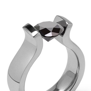 LYRE Shaped Ring With Tension Set Black Diamond in Stainless Steel by ...
