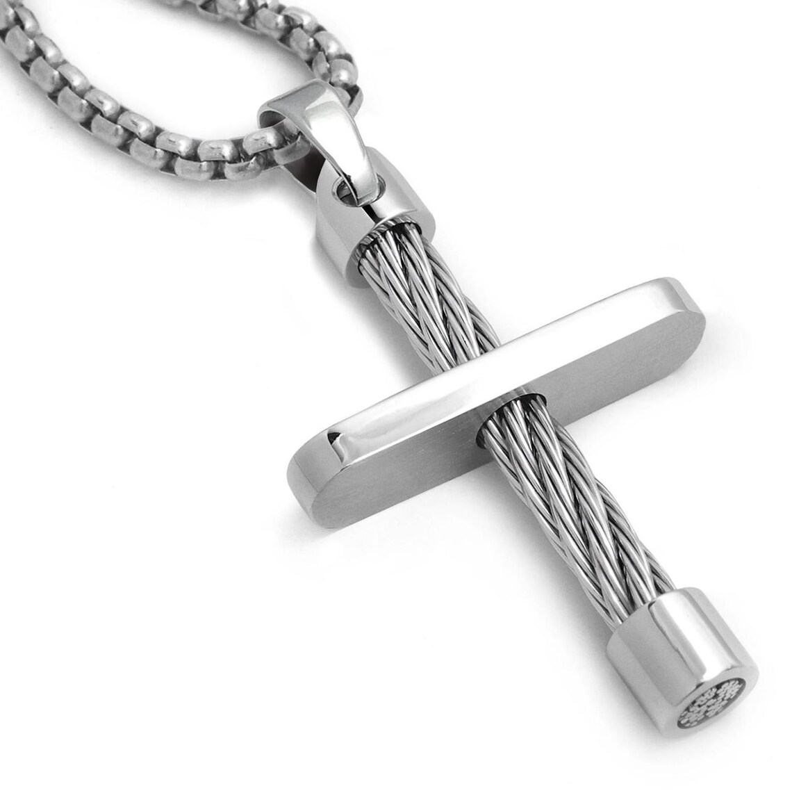 Industrial Wire Twisted Rope Insert Cross Pendant | Edgy Stainless ...