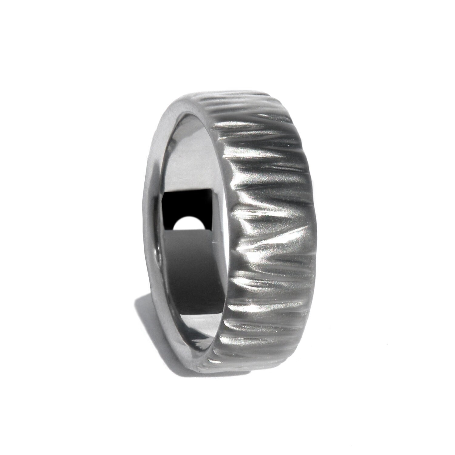 Horizontal ripple wrinkled pattern design wedding band by Taormina Jewelry