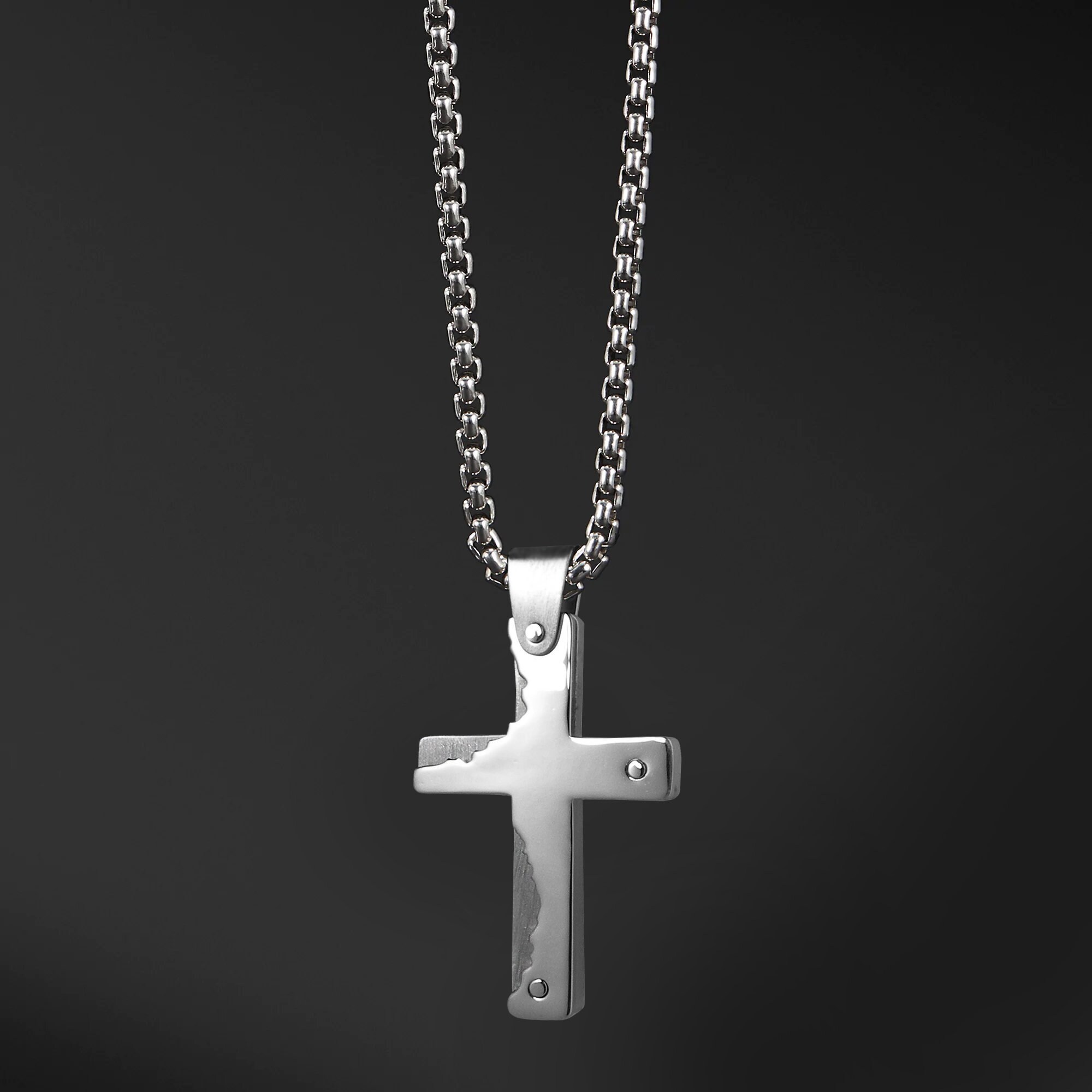 Double Layers Flat Cross in Stainless Steel by Taormina Jewelry