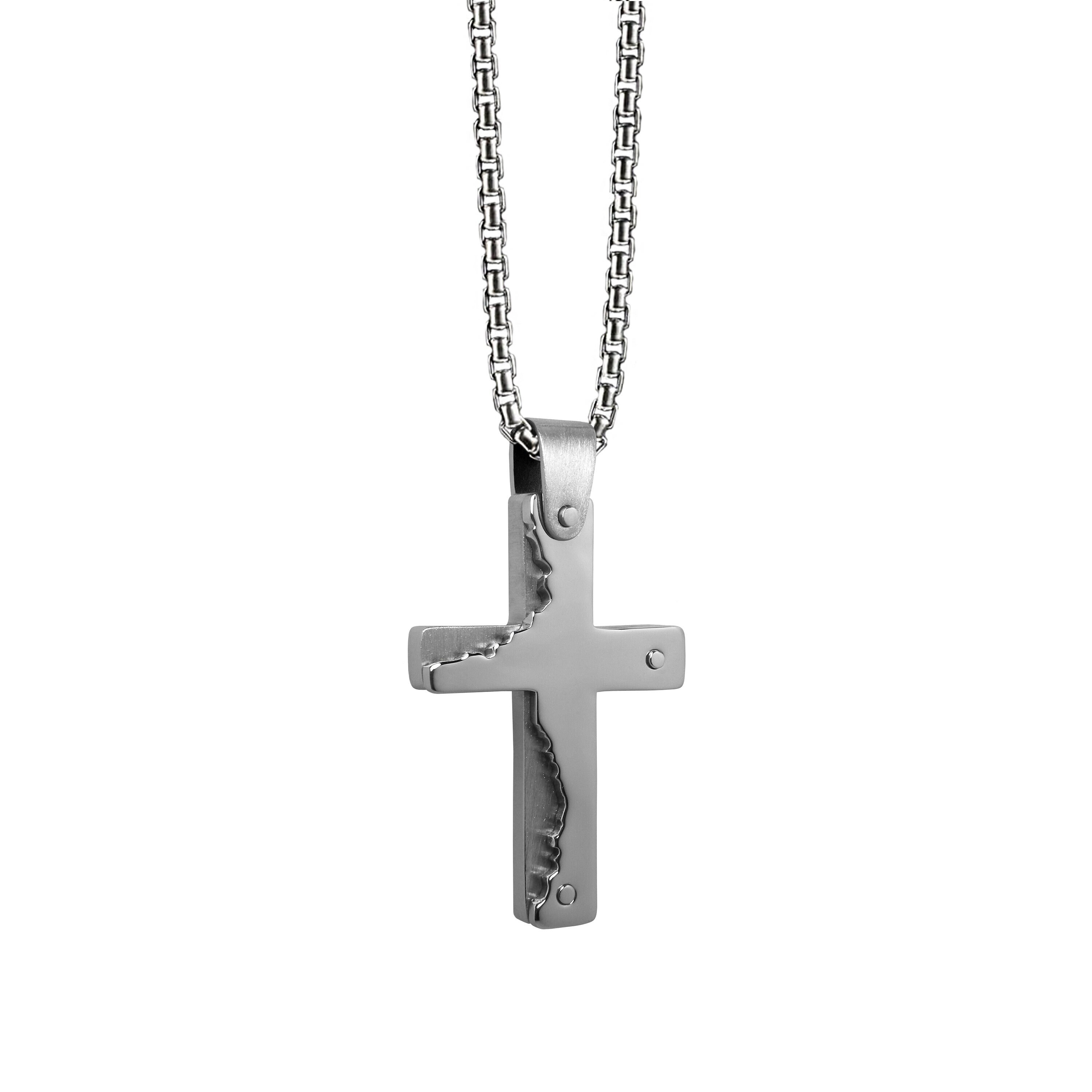Double layers flat cross in stainless steel by Taormina Jewelry