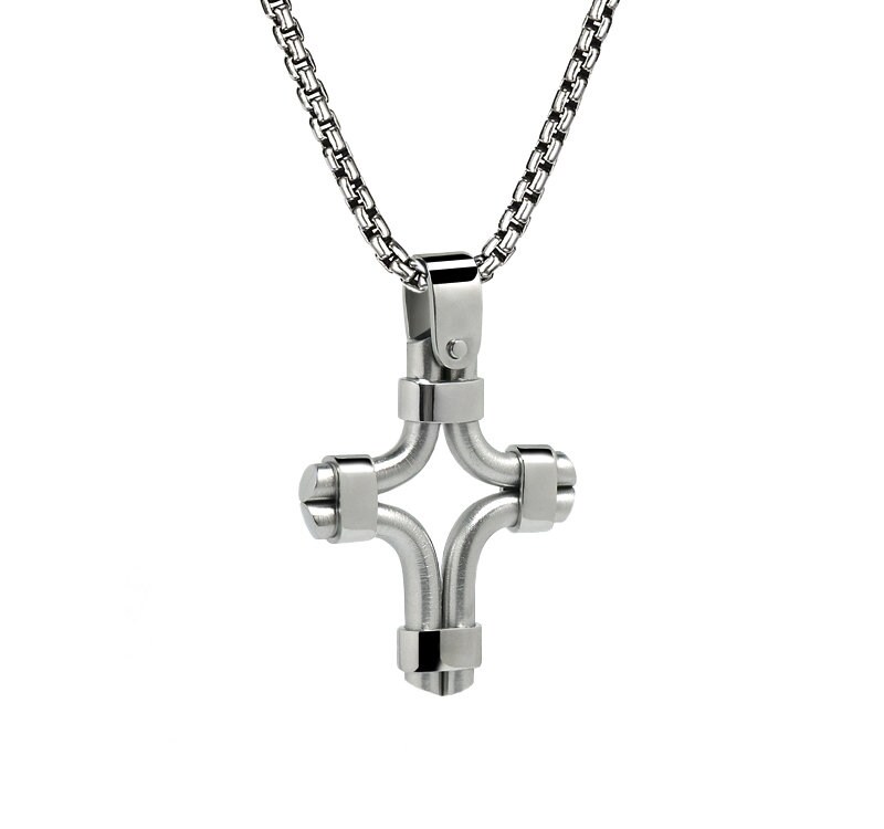 Double Rods Cross Pendant in Stainless Steel by Taormina Jewelry