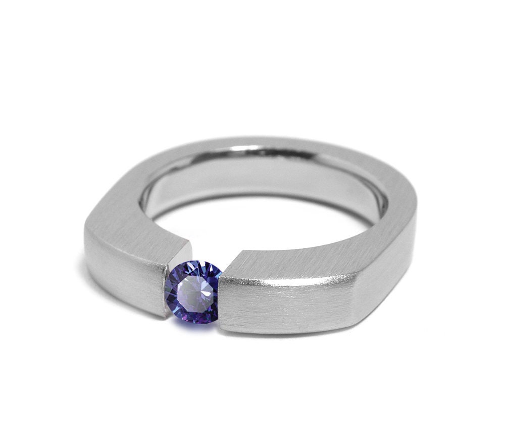 1ct Blue Sapphire Tension Set Men's Ring in Stainless Steel by Taormina ...