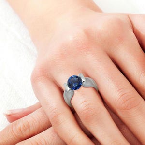 LYRE Shaped Ring With Tension Set Colored Gemstones in Stainless Steel ...