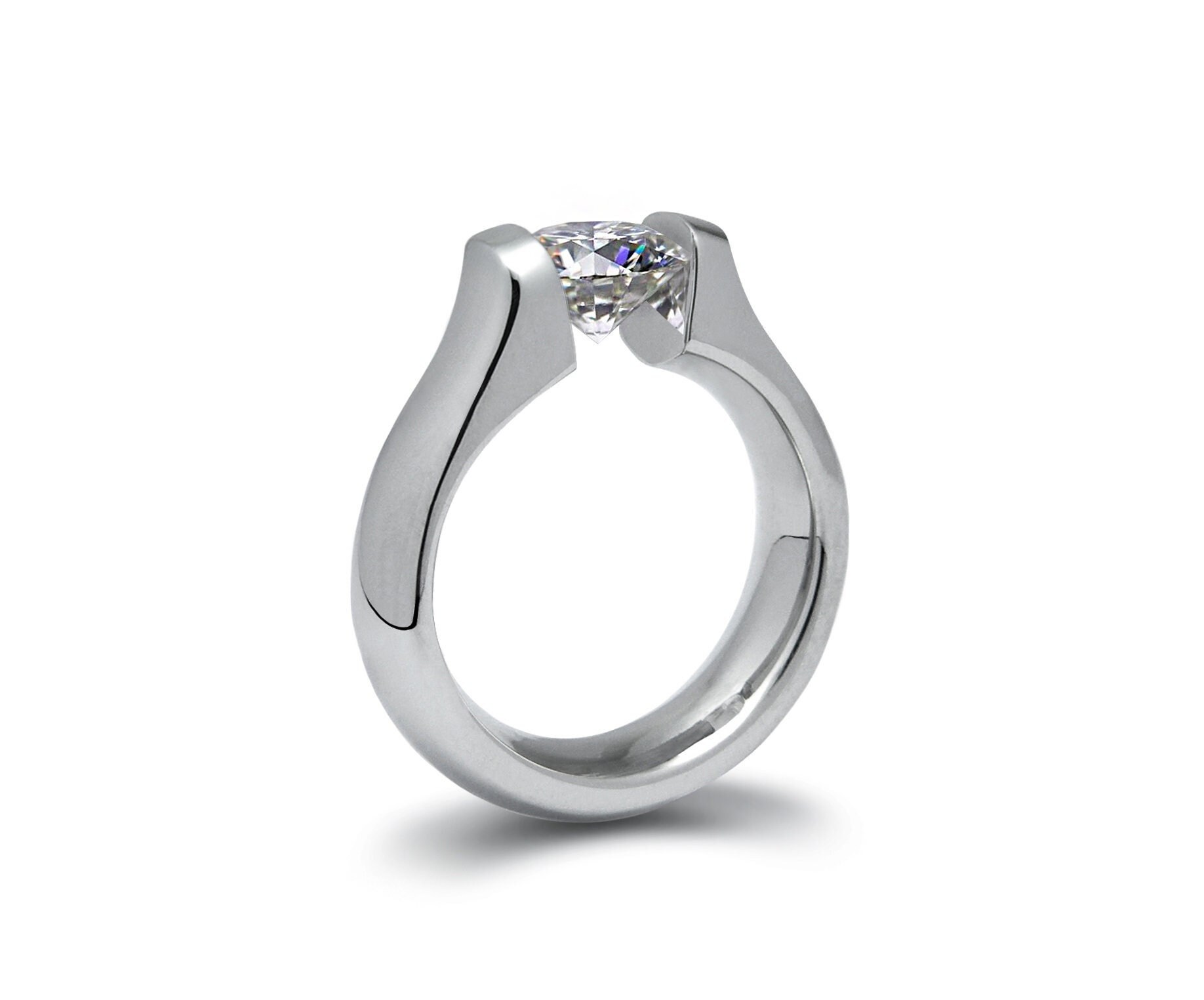 1ct White Sapphire Tension Set Steel Engagement Ring by Taormina Jewelry