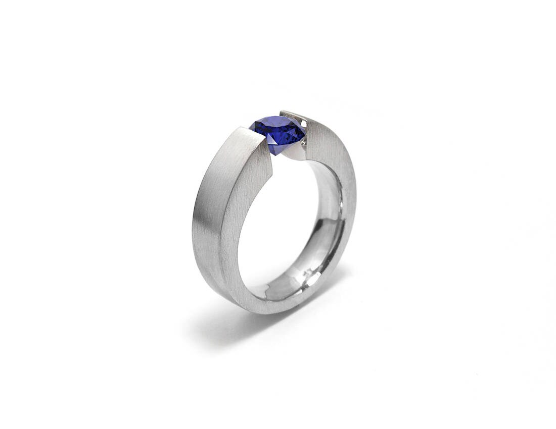 1ct Blue Sapphire Ring Tension Set Mounting in Stainless Steel by ...