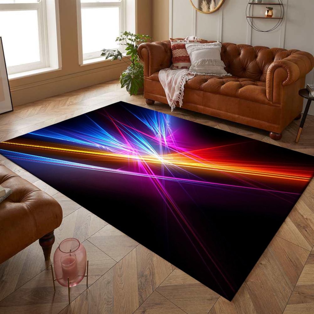 Neon Look Rug, Neon Lights Rug, Black Rug, Colorful Rug, Boys Room Rug ...