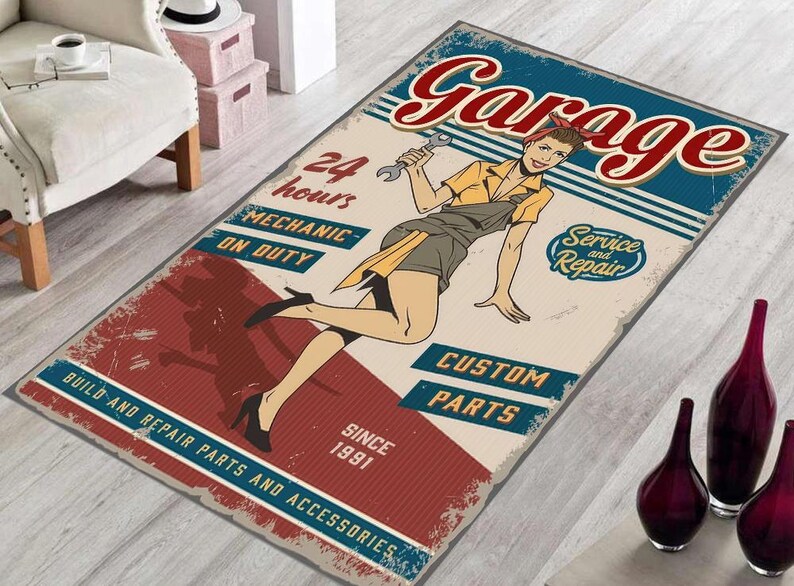 Mechanic Garage Rug, Nostalgia Poster, Garage Rug, Service Repair Rug ...