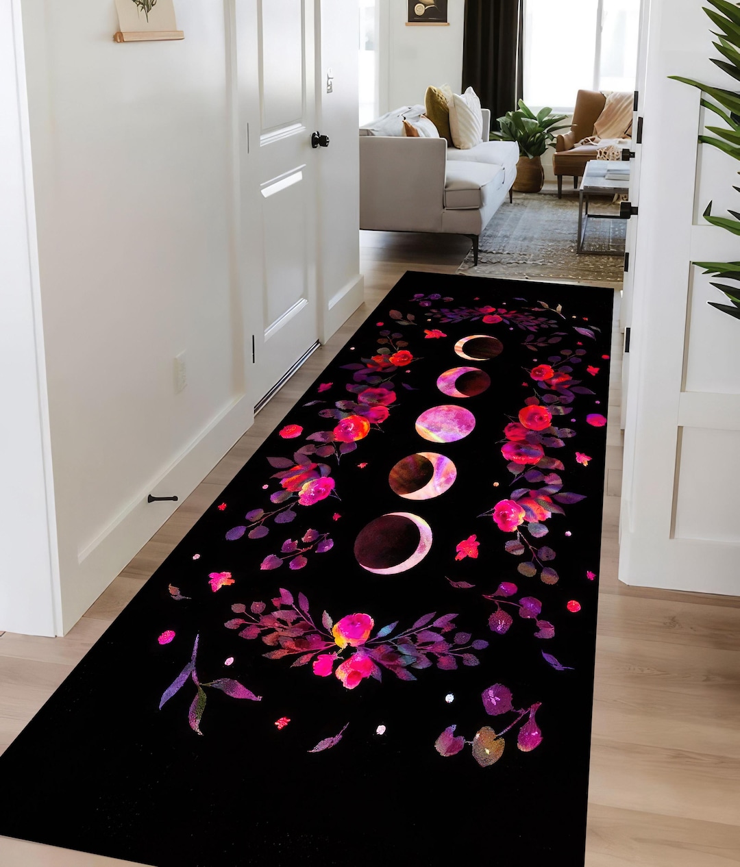 Moon Rug, Moon Shapes Rug, Crescent Rug, Runner Rug, Shapes Rug, Black ...