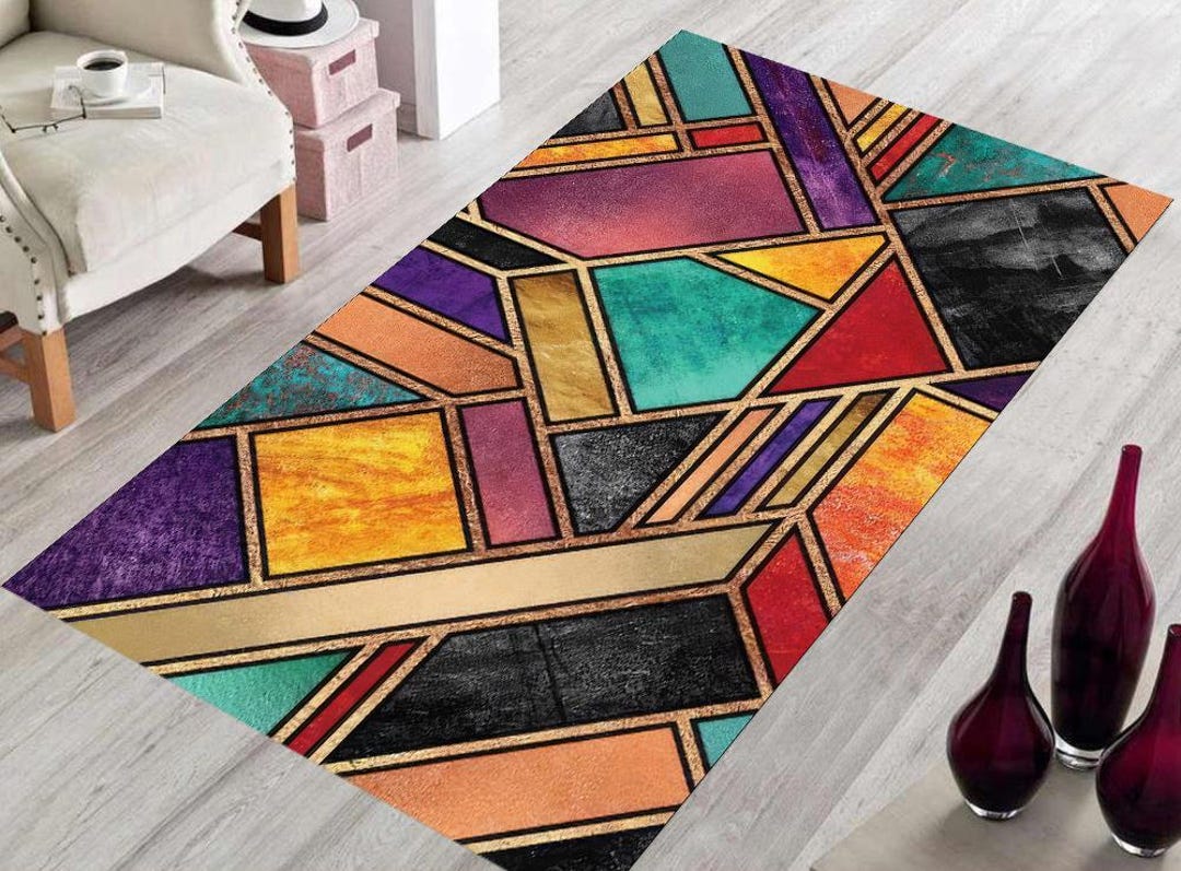 Stained Glass Rug, Pattern Rug, Polygons Rug, Colorful Rug, Boys Room ...