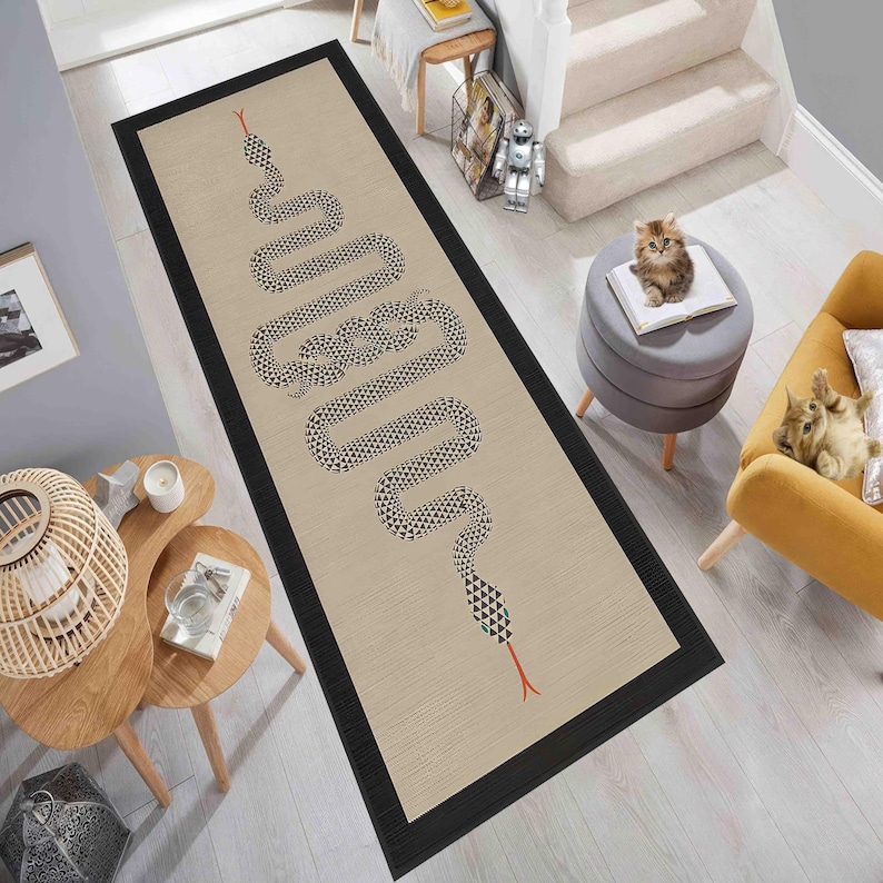 Snake Runner Rug, Modern Art, Non Slip Cotton Woven Rug, Snake Runner ...