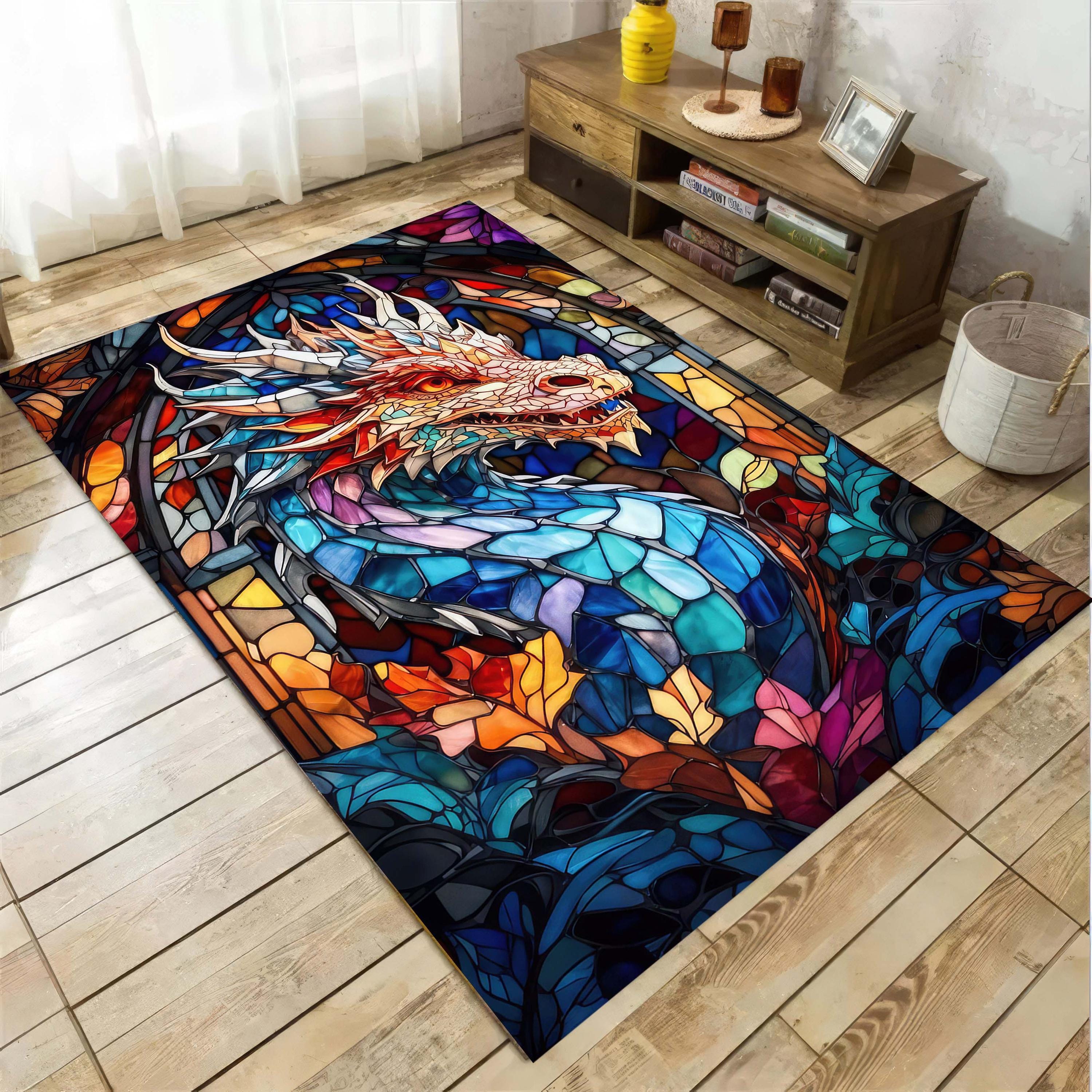 Stained Glass Rug, Dragon Rug, Dragon, Stained Glass, Colorful Rug ...