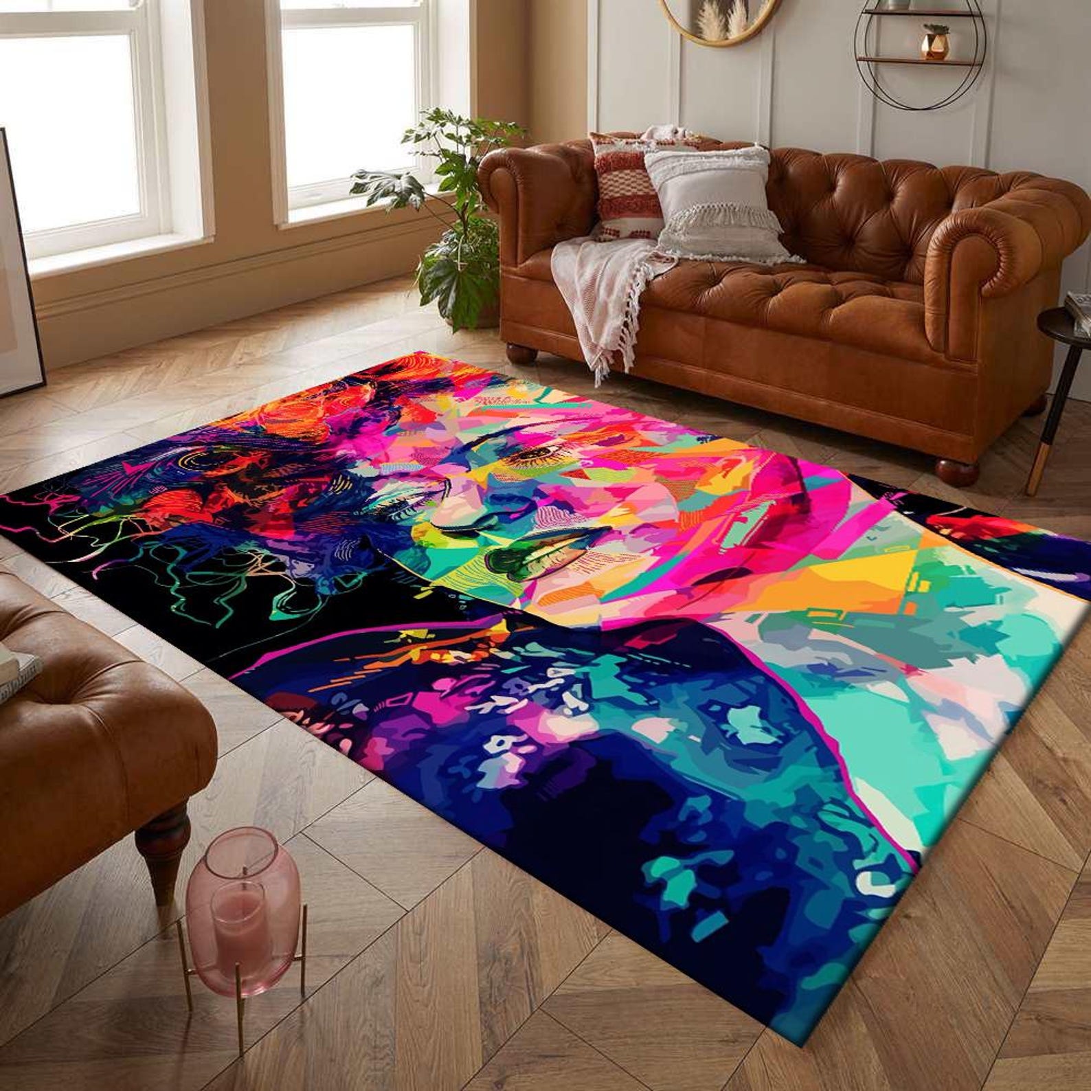 Abstract Face Illustration Rug: Multicolored Fashion Rug - Etsy