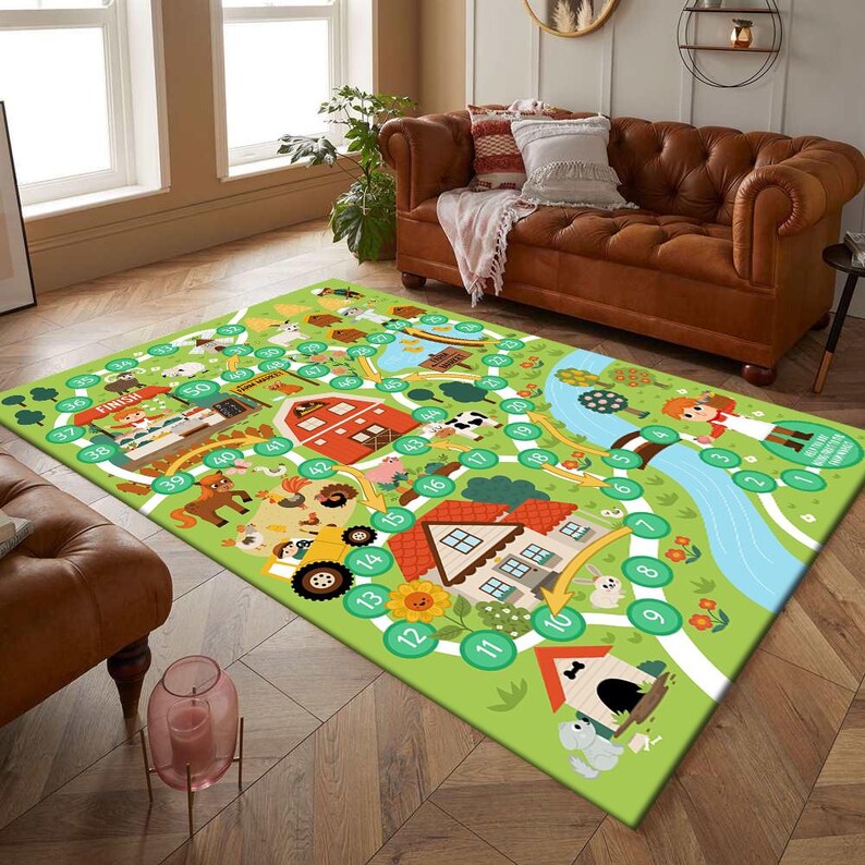 Farm Kids Rug, Kids Room Rug, Village Map Rug, Floor Rug Boys Room Rug ...