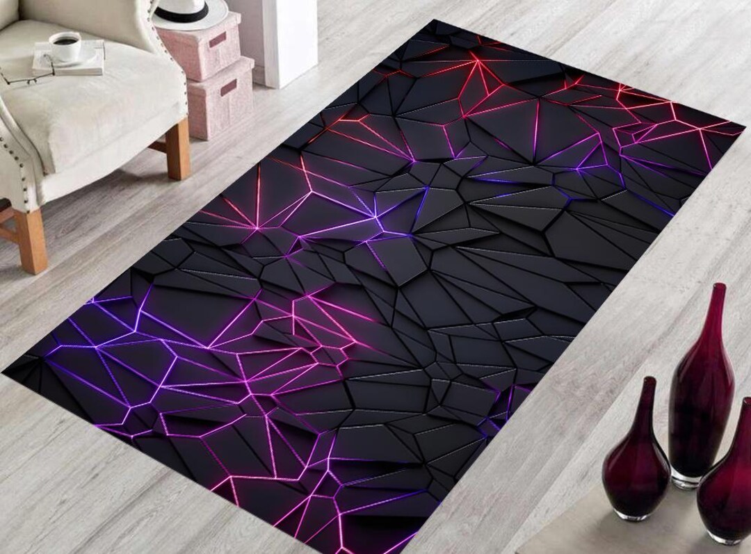 Neon Look Rug, Neon Lights Rug, Black Rug, Colorful Rug, Boys Room Rug ...