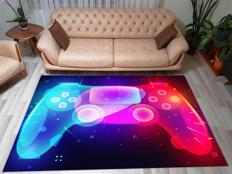 Joystick Neon Rug, Game Console Rug, Neon Look Rug, Joystick Rug, Floor ...
