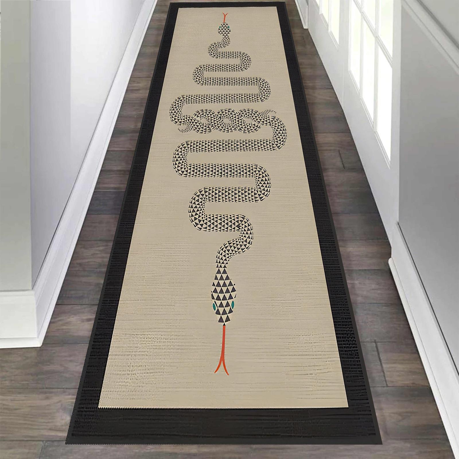 Snake Runner Rug, Modern Art, Non Slip Cotton Woven Rug, Snake Runner ...
