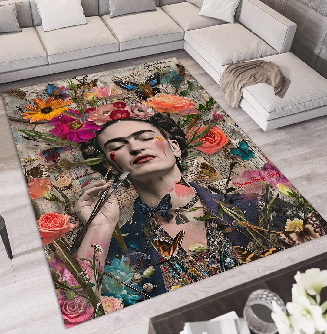 Frida Kahlo Floral Portrait Rug: Exotic Home Decor, Machine Washable - Etsy