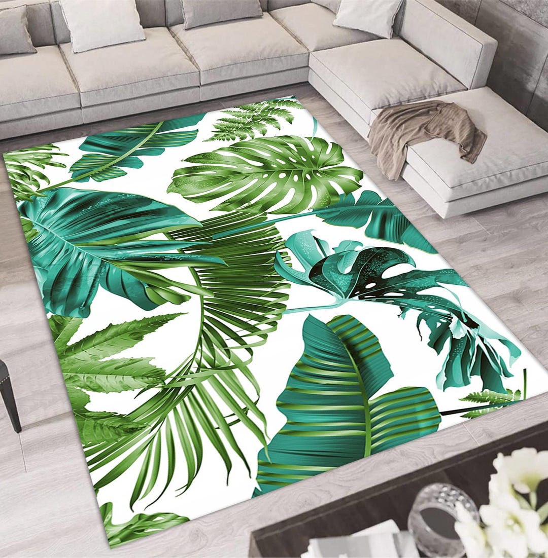 Monstera Leaf Rug: Tropical Plant Decor, Modern Area Rug - Etsy