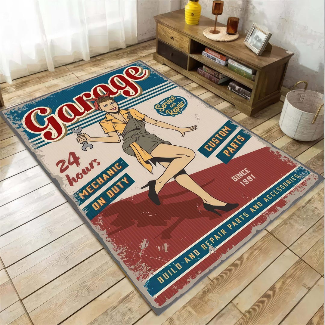 Mechanic Garage Rug, Nostalgia Poster, Garage Rug, Service Repair Rug ...