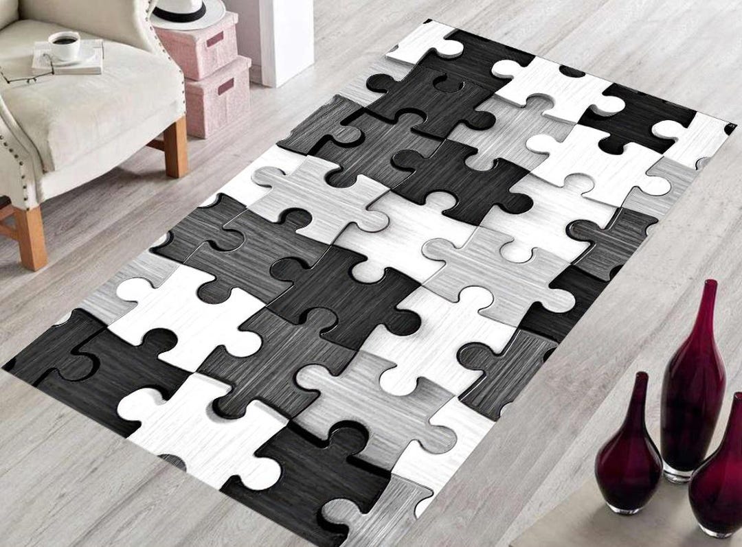 Puzzle Rug, Black White Puzzle, Black Puzzle, Colored Rug, Colorful Rug ...