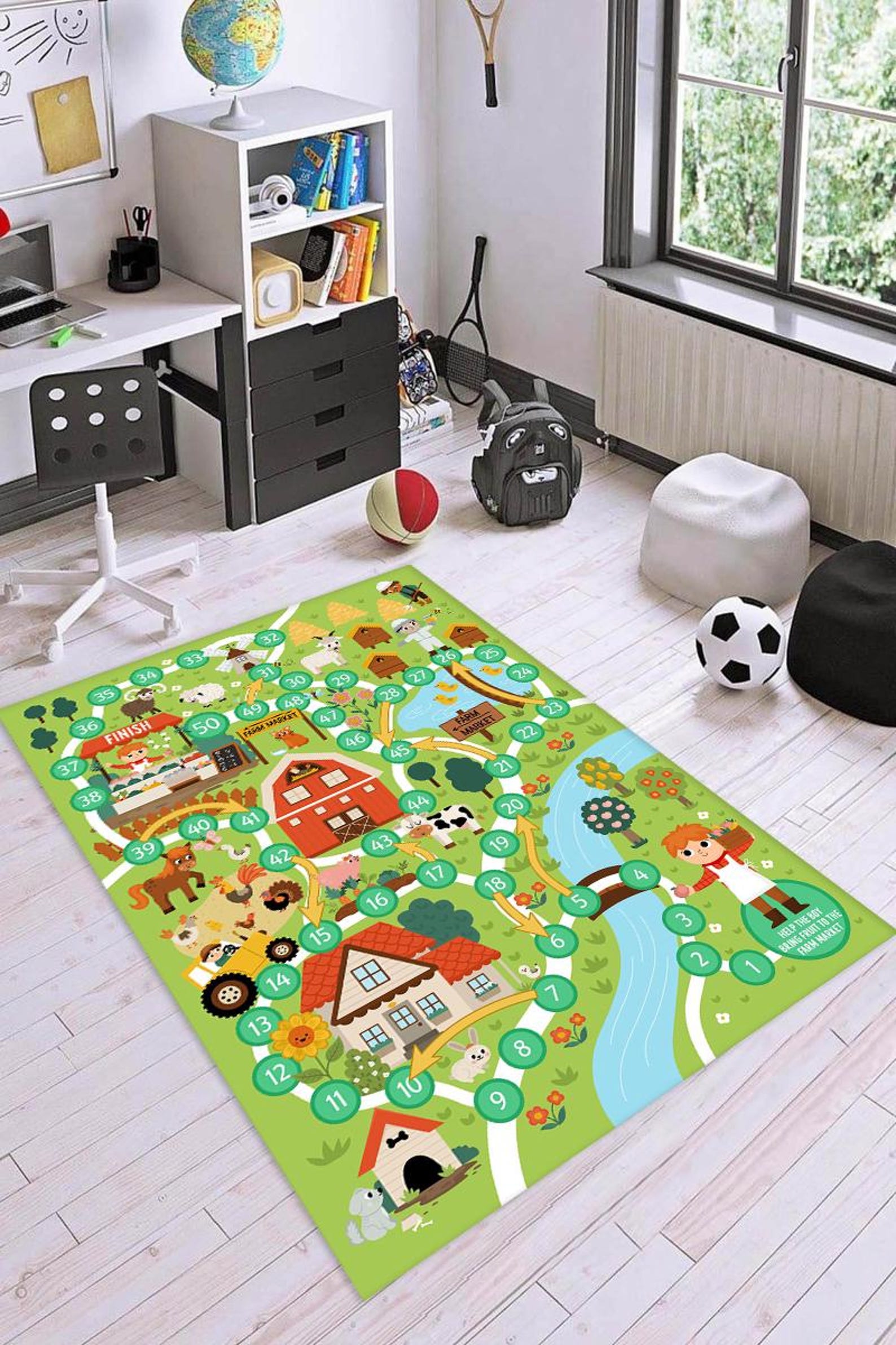 Farm Kids Rug, Kids Room Rug, Village Map Rug, Floor Rug Boys Room Rug ...