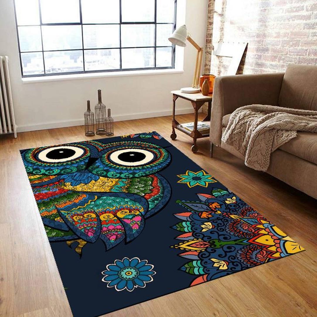 Owl Rug, Owl Mandala Rug, Area Rug, Colorful Rug, Boys Room Rug, Girls ...