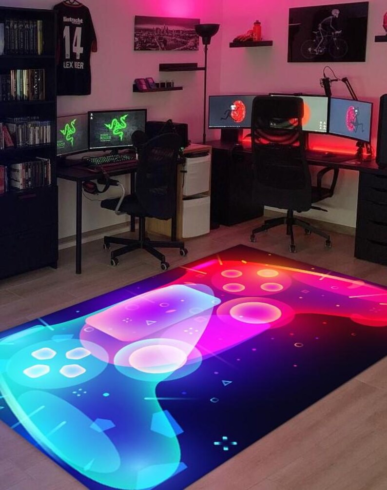 Joystick Neon Rug, Game Console Rug, Neon Look Rug, Joystick Rug, Floor ...