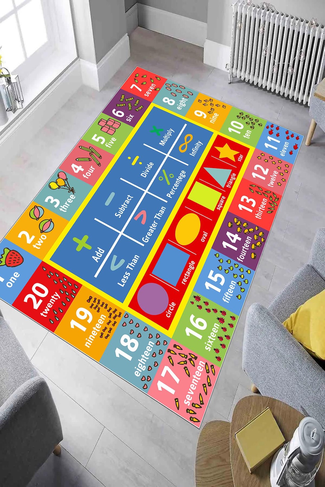 Numbers & Shapes Kids Rug: Educational Play Mat - Etsy