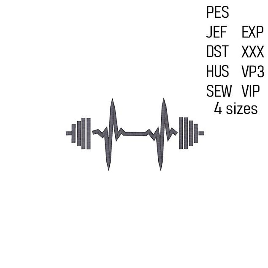 Barbell Embroidery Design: Gym Fitness Pattern (4 Sizes, Digital ...