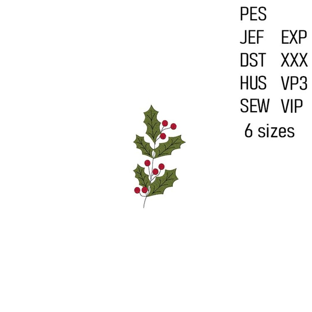 Holly Berries Embroidery Design, Machine Embroidery File, Christmas ...