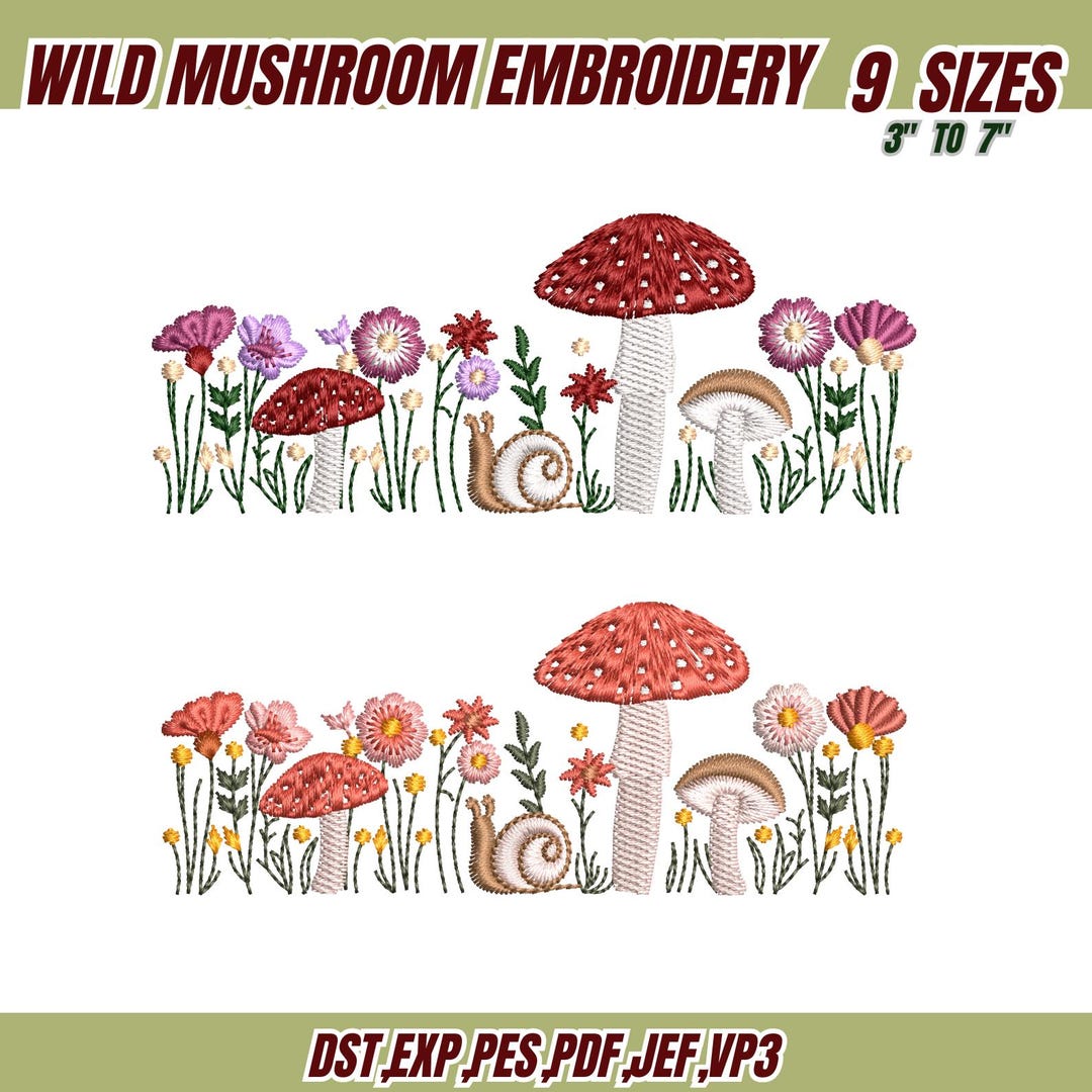 Mushroom Border Machine Embroidery Design: Amanita Folk Art (9 Sizes ...