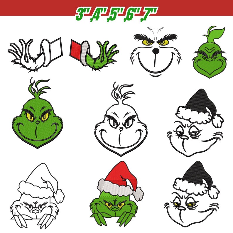 Grinch Outline Embroidery Design Bundle, Christmas Patterns (5 Sizes ...
