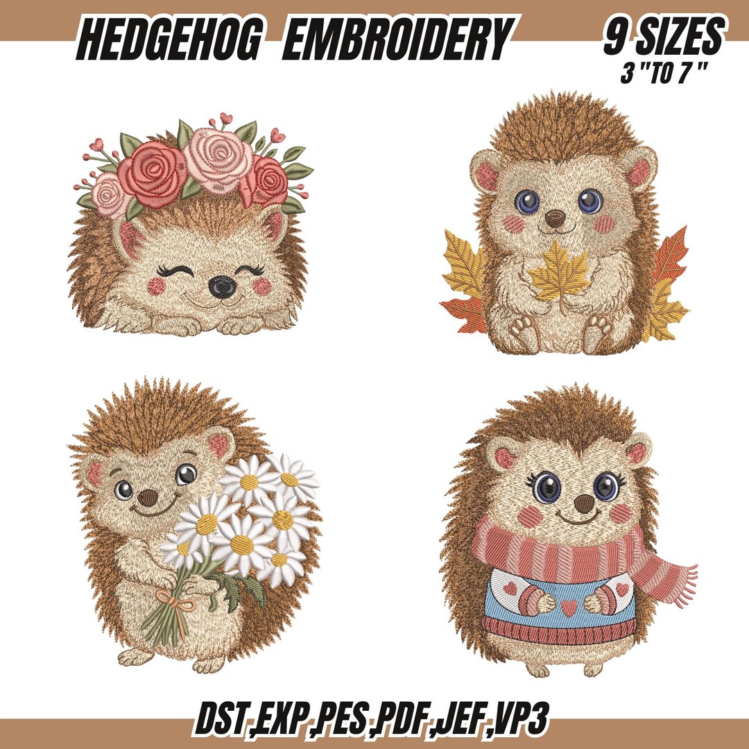 Cute Hedgehog Embroidery Designs | Floral & Seasonal (digital Download ...
