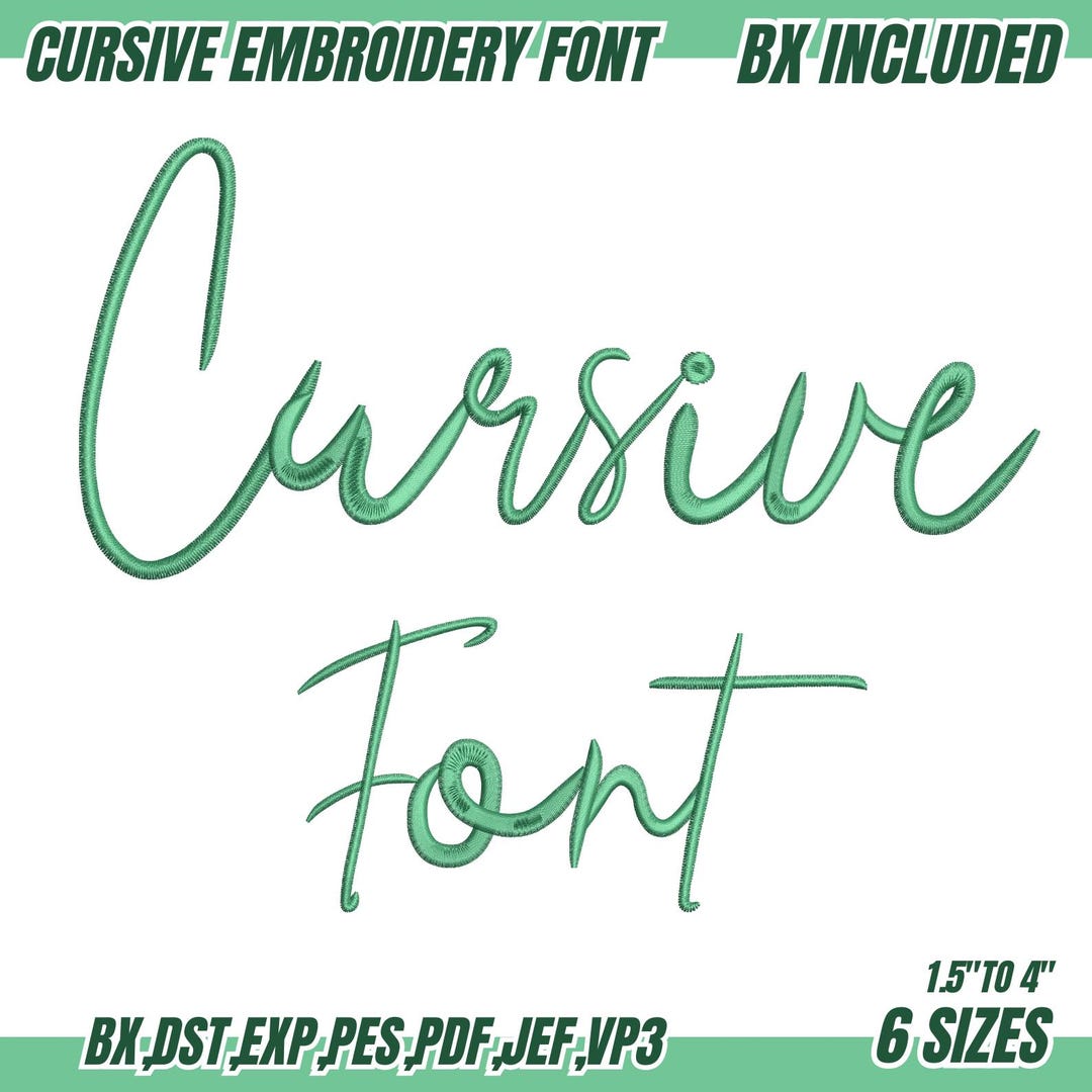 Boho Cursive Embroidery Font: BX Handwritten Script (6 Sizes) - Digital ...