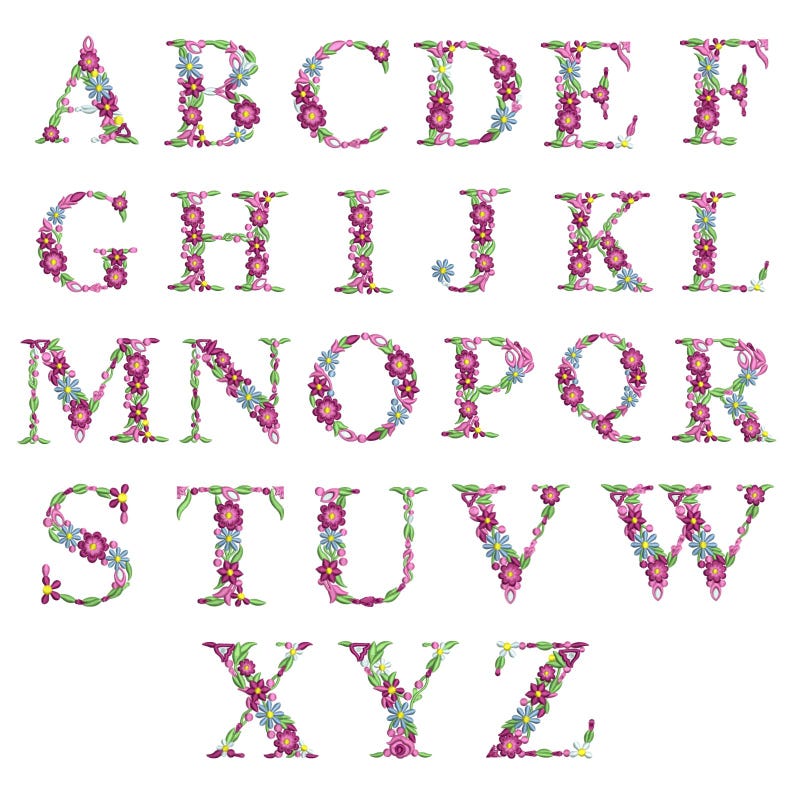 Floral Embroidery Font: A-Z Machine Embroidery Designs (digital ...