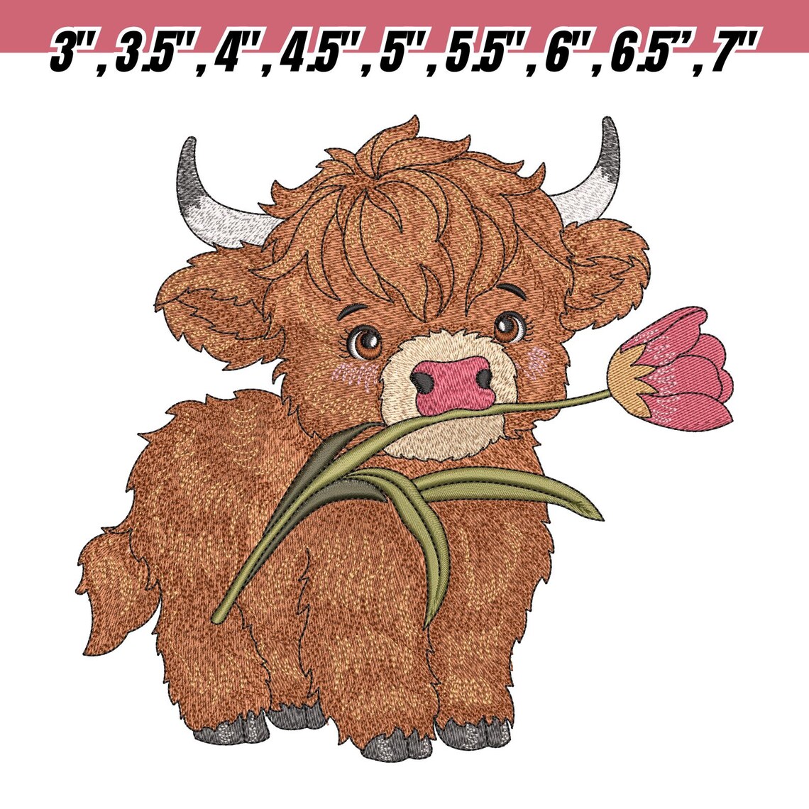 Baby Highland Cow Embroidery Designs: Highland Cow With Flowers ...