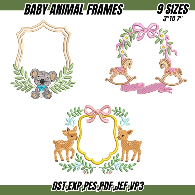 Baby Animal Crest Frame Embroidery Designs (digital Download) - Etsy