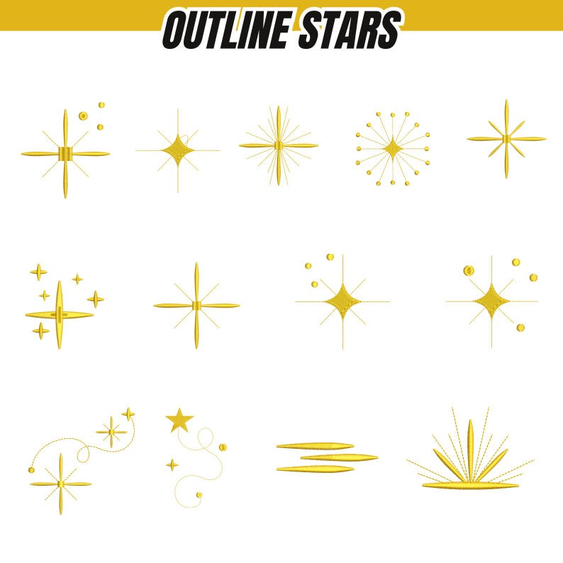 Mini Star Embroidery Designs: Filled, Outline, Shiny (digital Download ...